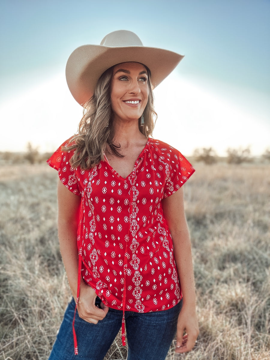 Rory Red Print Top – Wild Rose Country