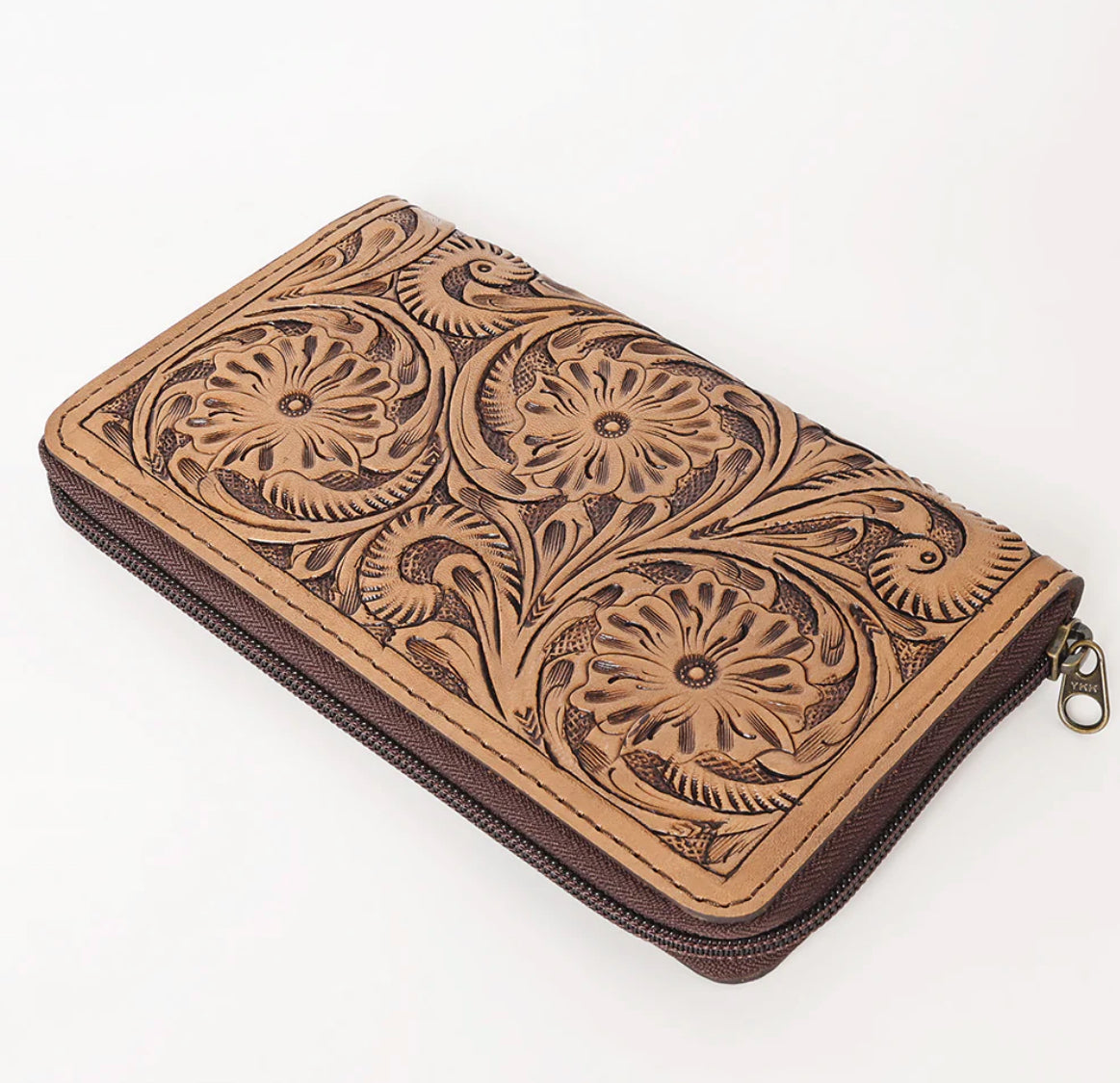 Leather Tooled Zipper Wallet – Wild Rose Country