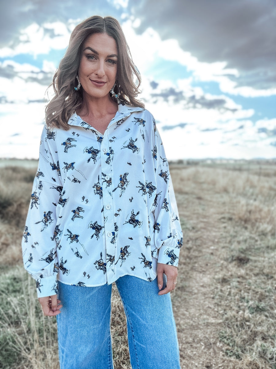 Eden Cowboy Print Blouse – Wild Rose Country