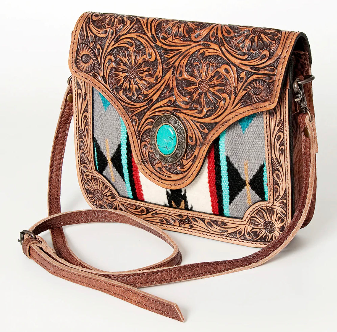 Turquoise Saddle Blanket Tooled Bag – Wild Rose Country